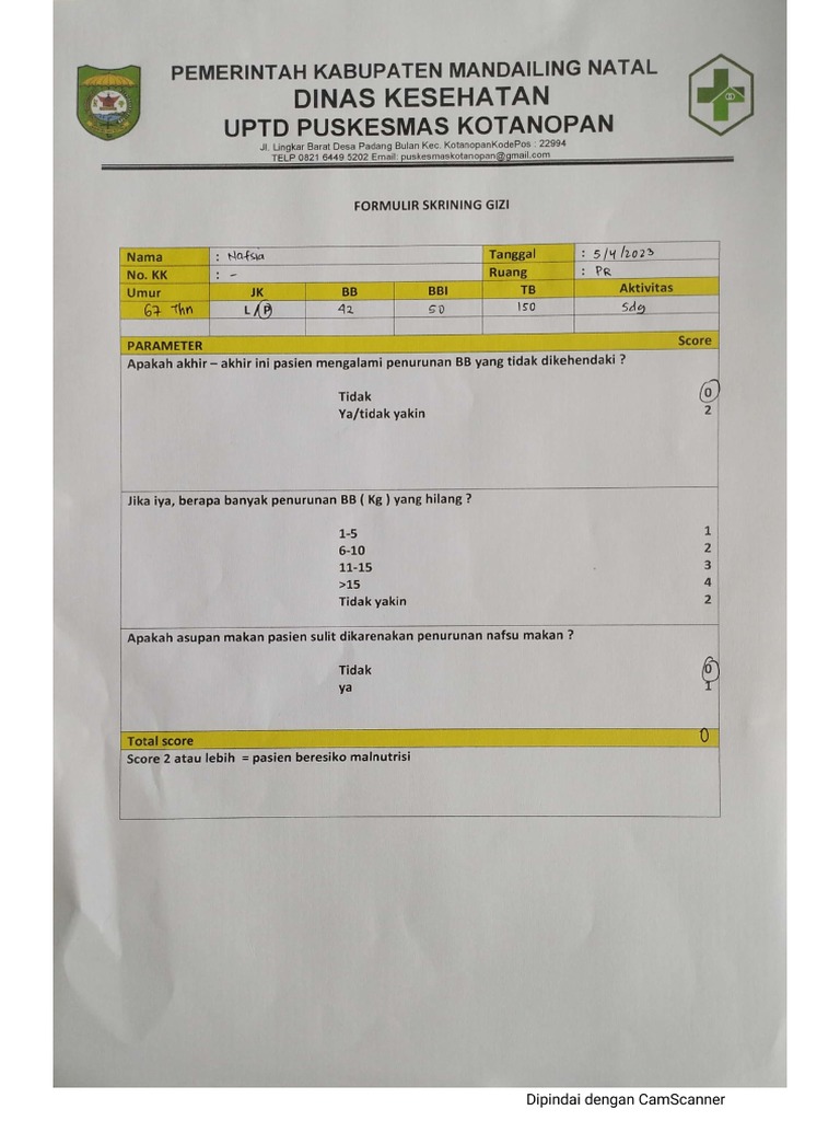 Formulir Skrining Gizi | PDF