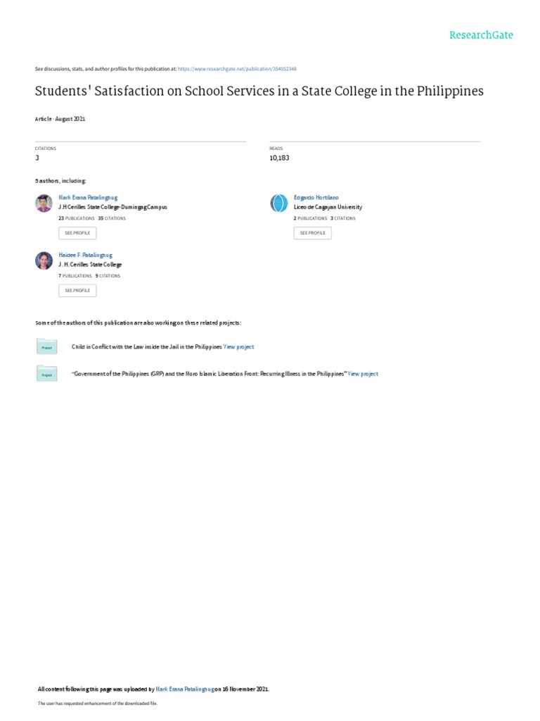 Students Satisfaction On School Services 1 | PDF | Customer Satisfaction