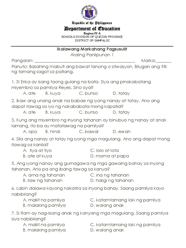 Grade 1 Ap Q2 PT | PDF