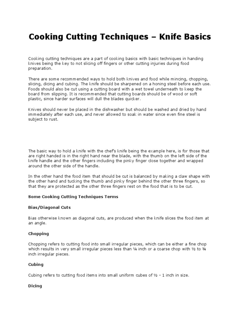 Cooking Cutting Techniques | Download Free PDF | Knife | Blade
