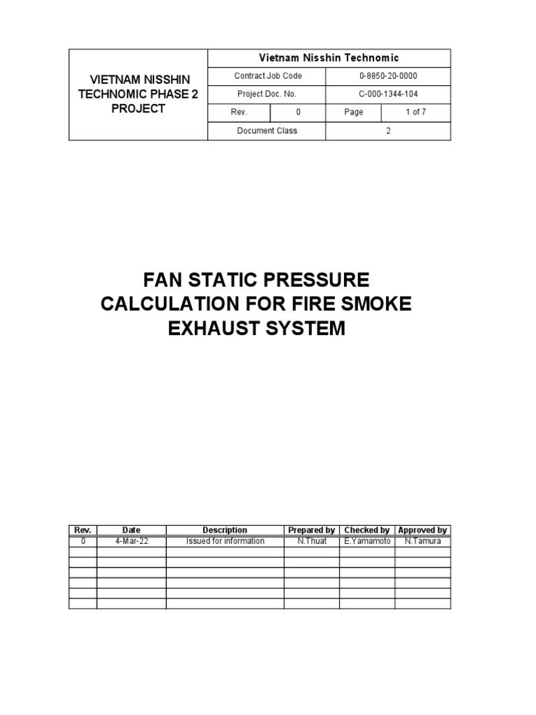 Fan Static Pressure Calculation For Fire Smoke Exhaust System | PDF ...