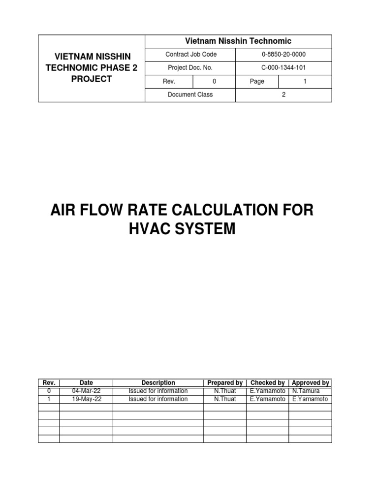 Air Flow Rate Calculation For Hvac System: Vietnam Nisshin Technomic ...