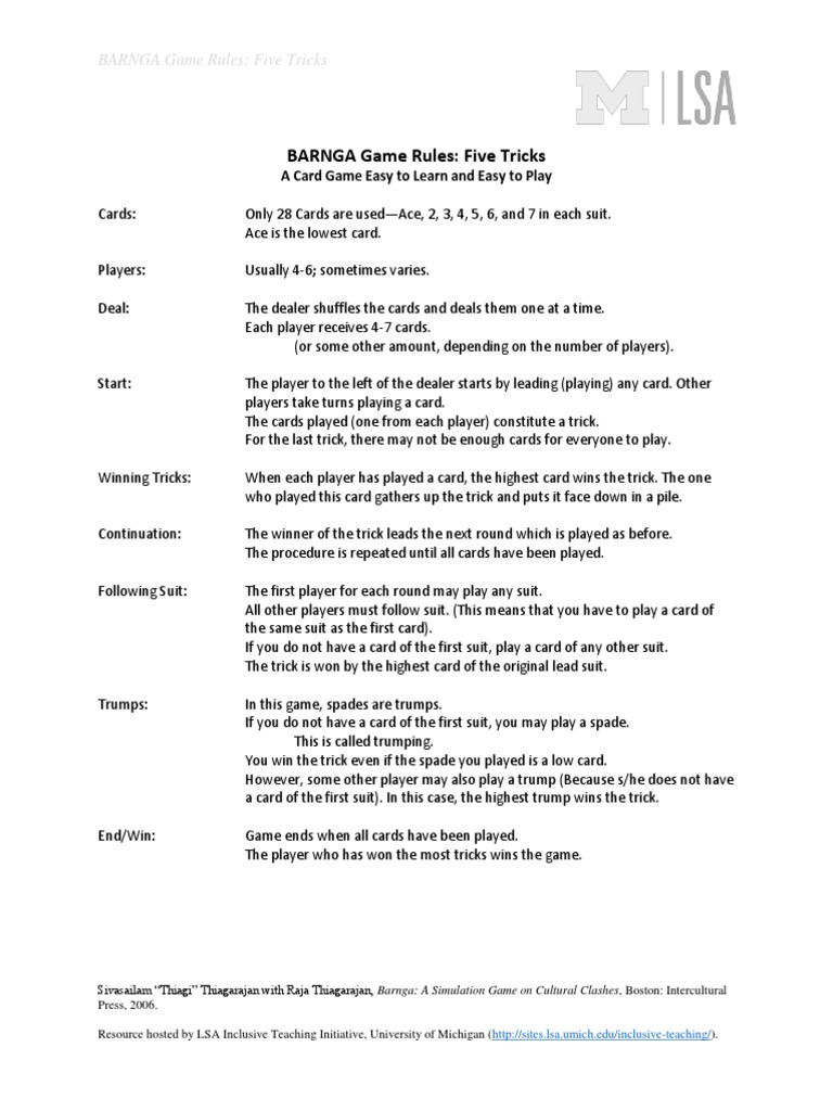 Barnga Card Game Rules 1 | PDF | Playing Cards | Gaming