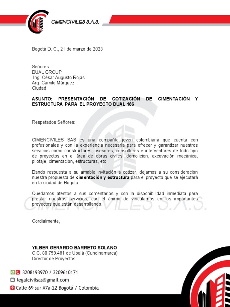 Cotización de Cimentación Proyecto DUAL 186 | PDF | Hogar, jardinería y bricolaje | Tecnología