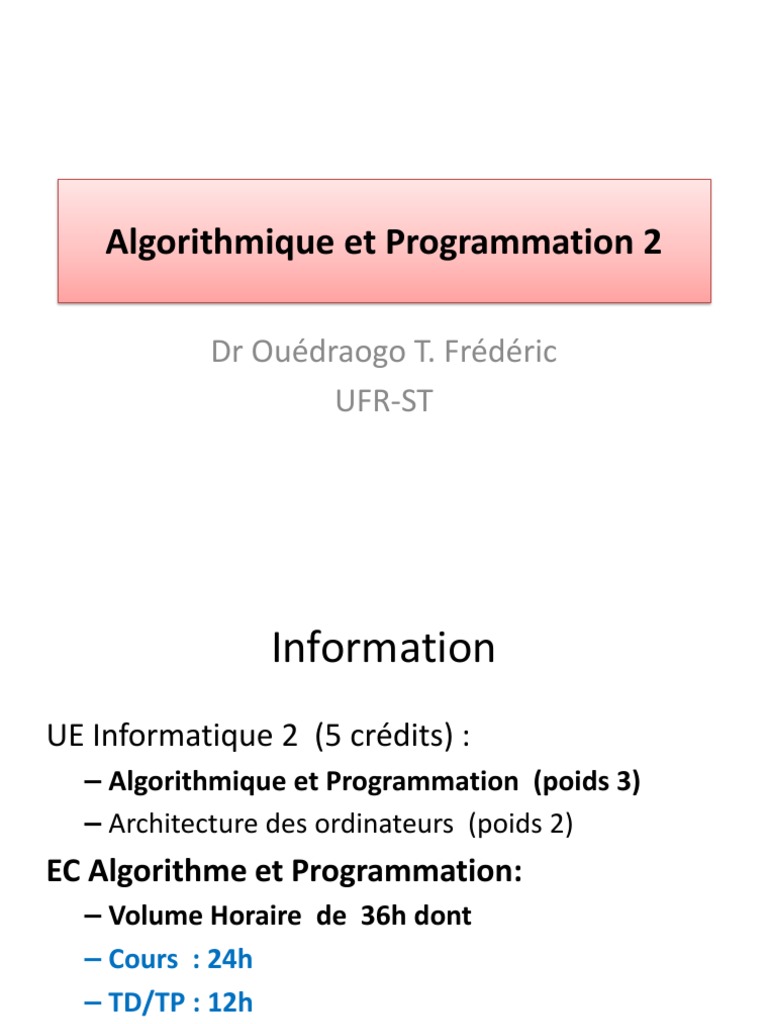 Algorithmique et Programmation 2 | PDF | Pointeur (programmation ...