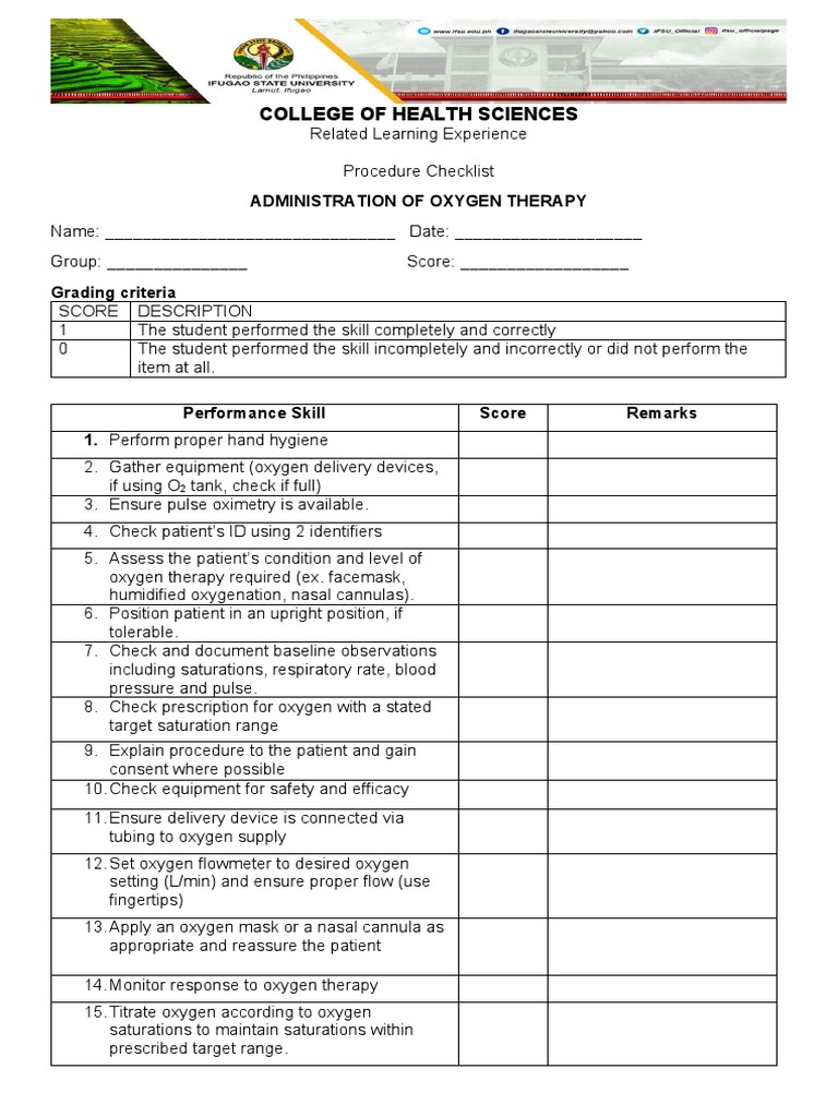 O2 Therapy Checklist | PDF | Health Care | Medicine