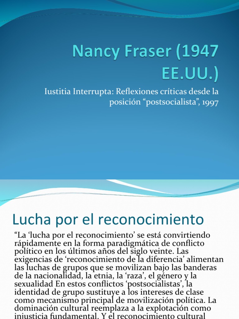 Nancy Fraser, Redistribucion o Reconocimiento | PDF | Igualitarismo | Justicia