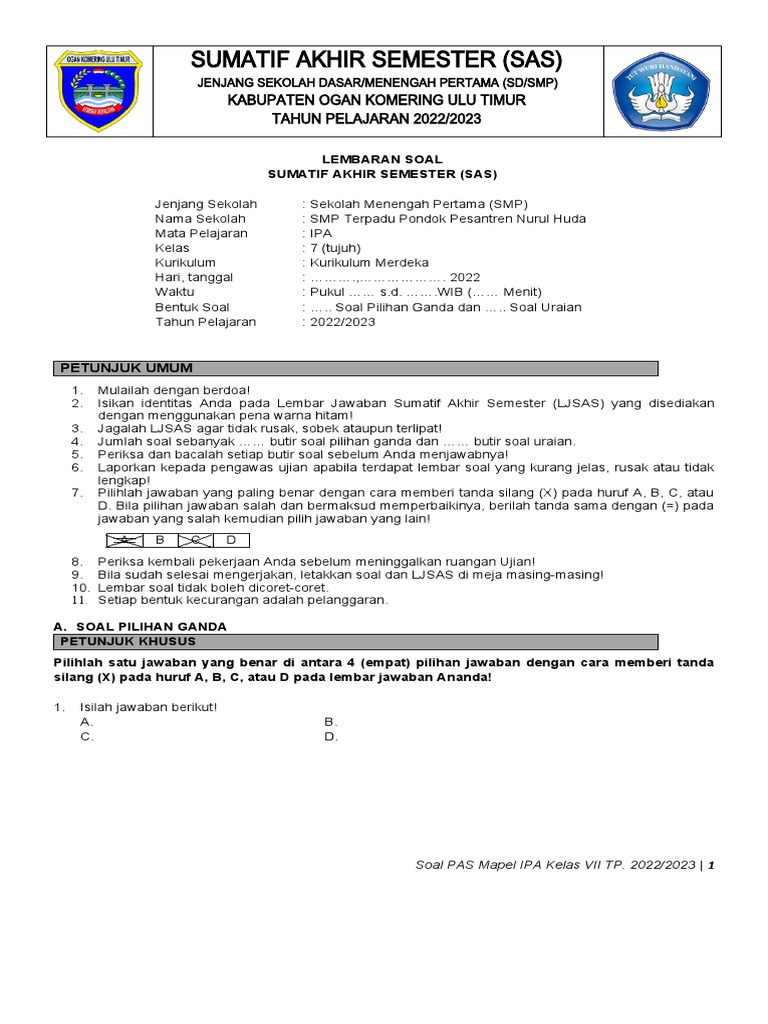 Format Penulisan Soal Sas | PDF