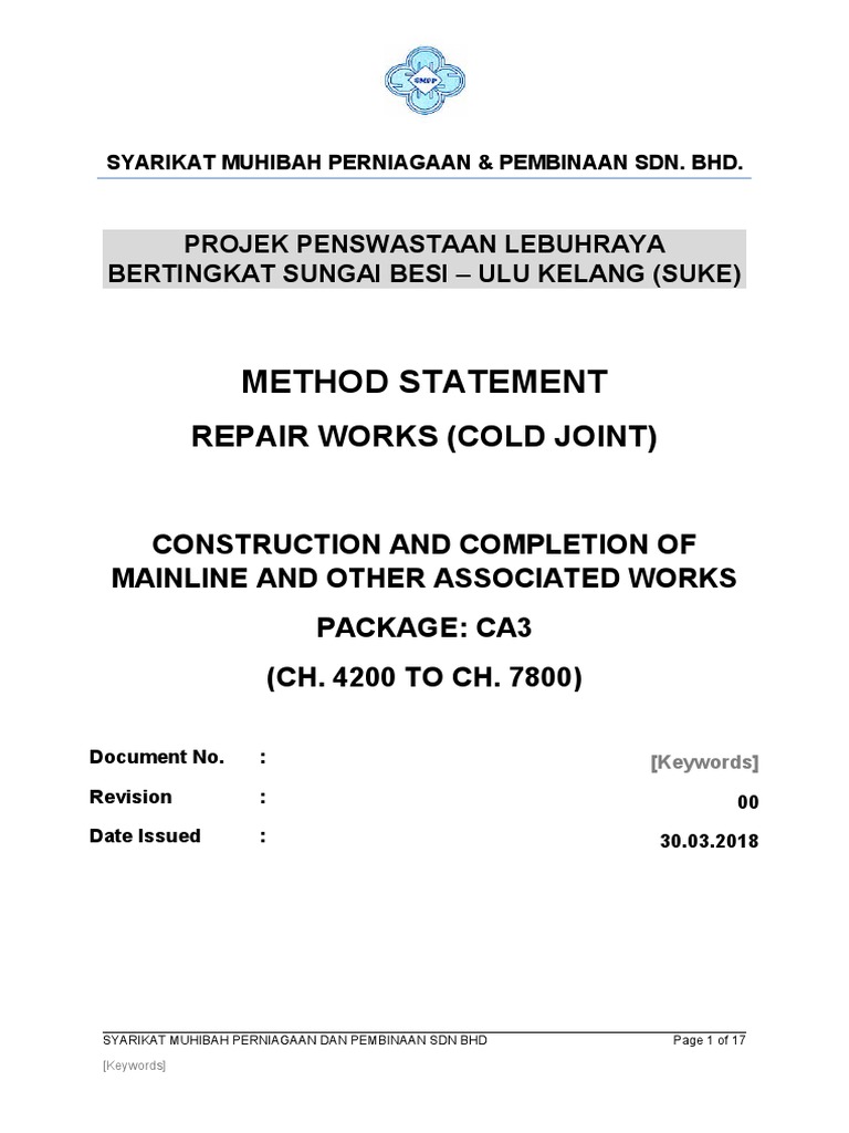 Method of Statement For Cold Joint | PDF | Personal Protective ...