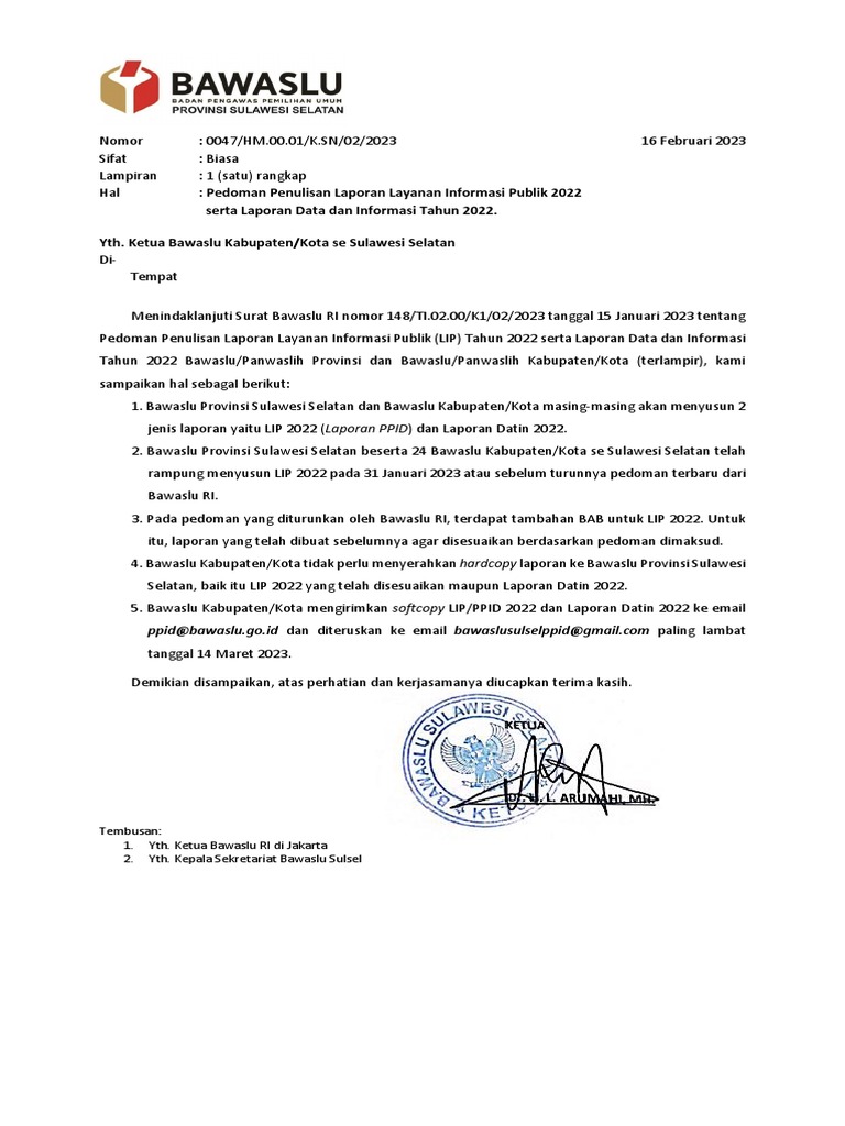 Surat Kab Kota Laporan Lip & Datin 2022 | PDF