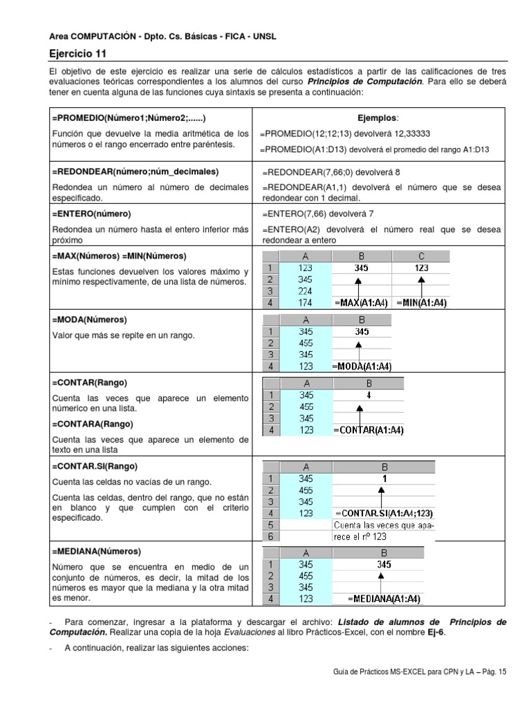 TP-Excel-CI 15 Ejercicio 11 A 18 | PDF | Hoja de cálculo | Microsoft Excel