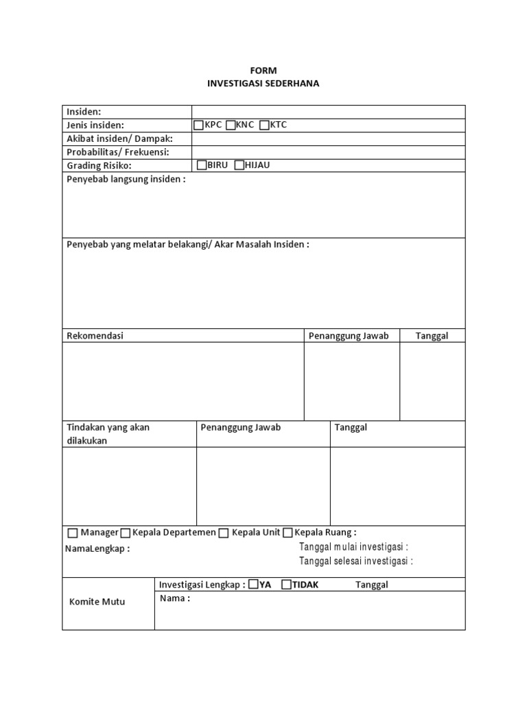 Form Investigasi Sederhana | PDF