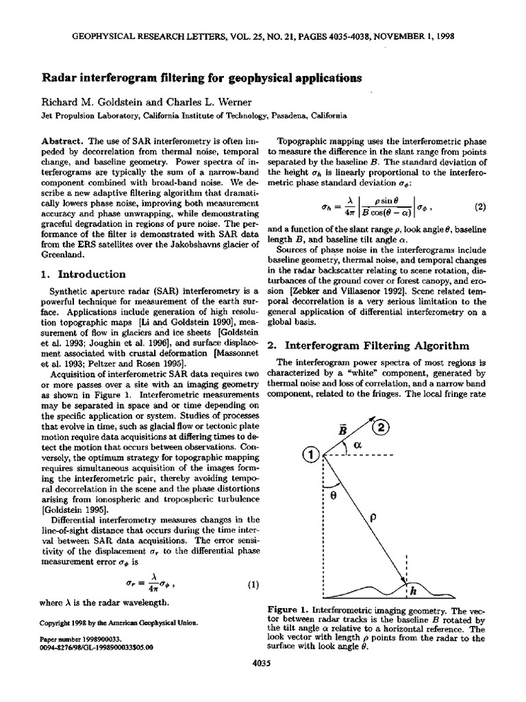 Geophysical Research Letters - 1998 - Goldstein - Radar Interferogram ...