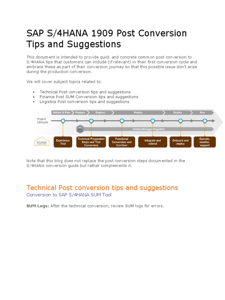 SAP S4HANA 1909 Post Conversion Tips and Suggestions | PDF | Analytics ...