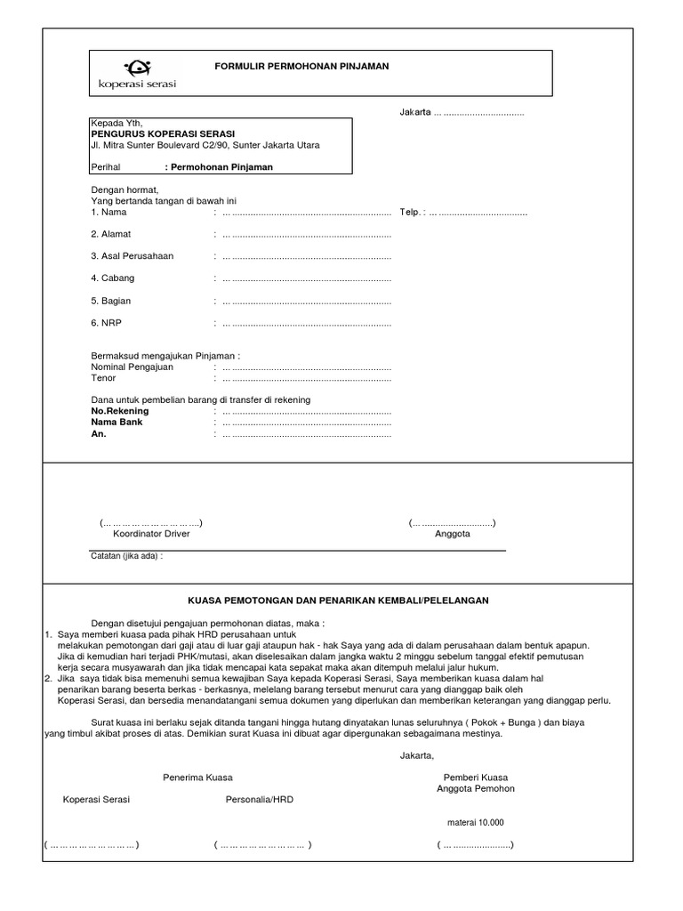 Formulir Permohonan Pinjaman: Catatan (Jika Ada) | PDF