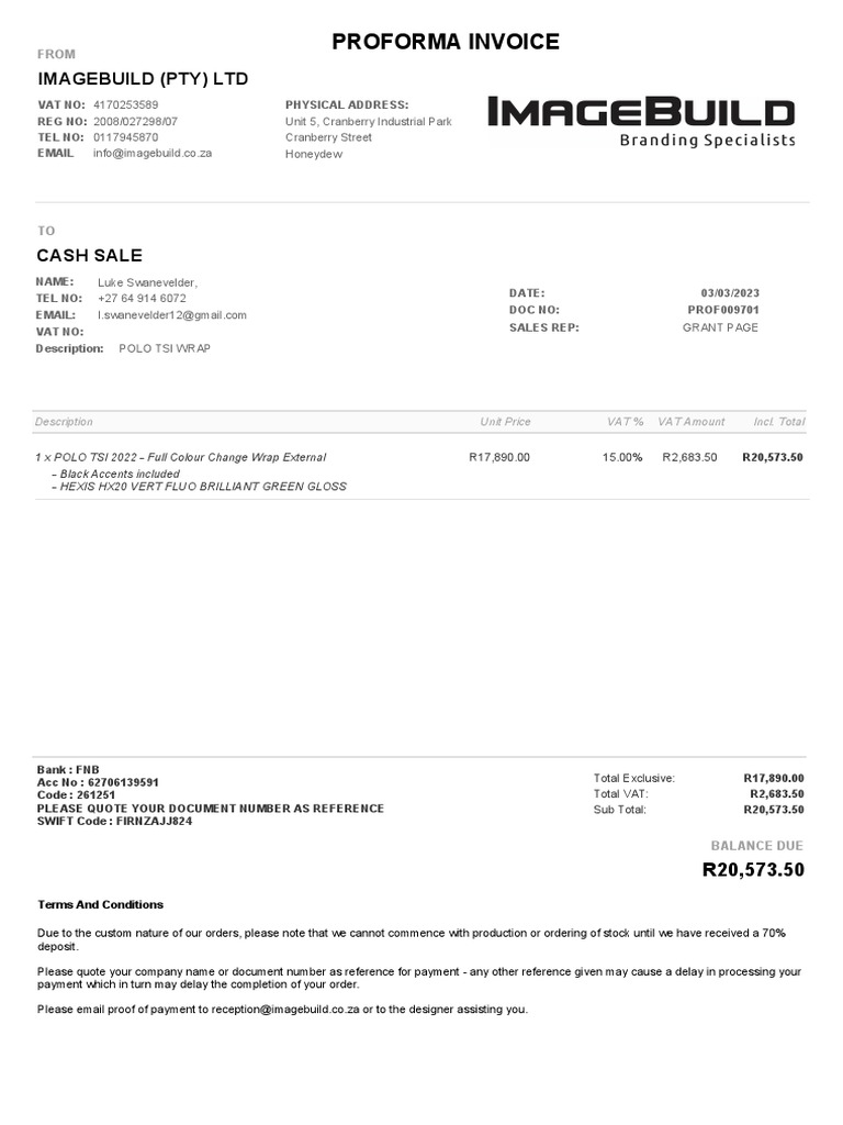 Proforma Invoice for Polo TSI Wrap | PDF