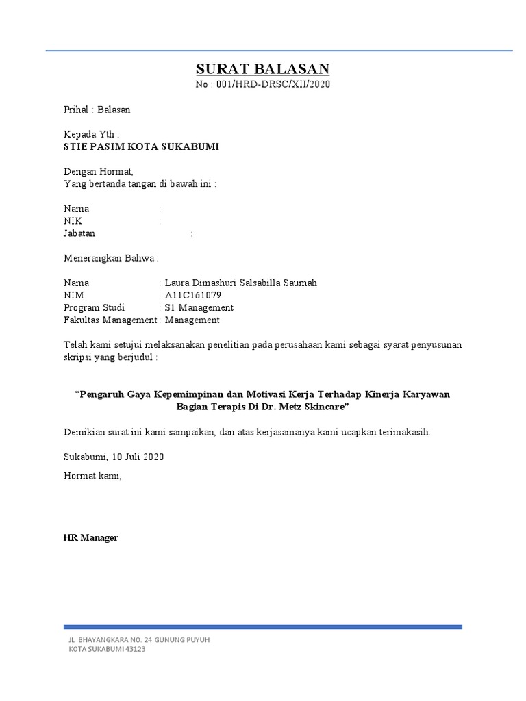 Surat Balasan Magang Dari Perusahaan | PDF