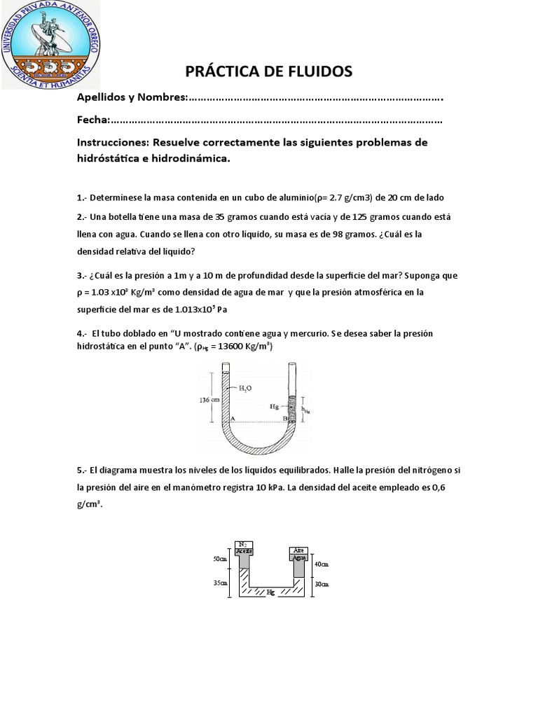 Práctica de Fluidos | PDF | Presión | Líquidos
