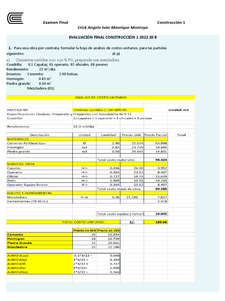 Evaluación Final Construcción 1 2022 20 B | PDF | Materiales de construcción | Materiales