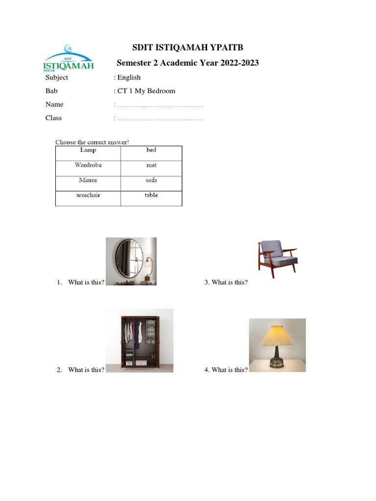 Describing Common Items in a Bedroom: A Vocabulary Exercise Identifying ...