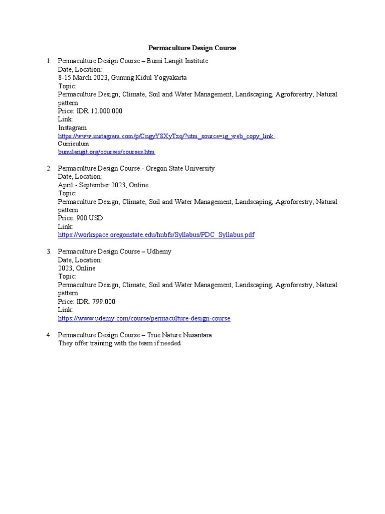 Permaculture Design Course: Curriculum | PDF