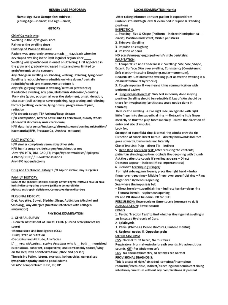 Hernia Case Proforma | PDF | Science & Mathematics