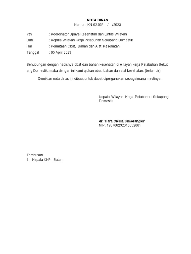 Nota Dinas Obat SKPD 2023 | PDF