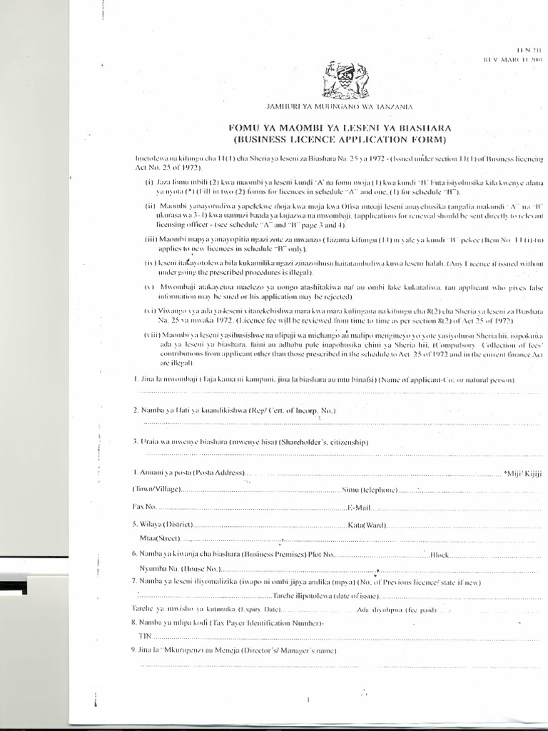 Business License Application Form | PDF