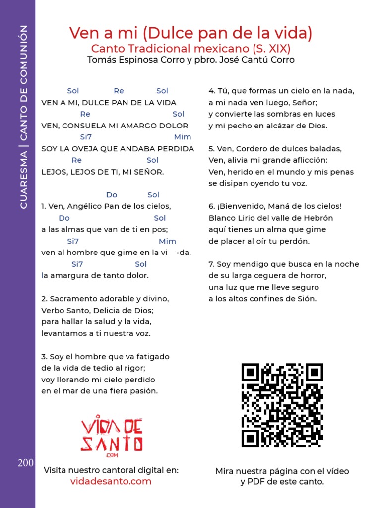 Ven A Mi (Dulce Pan de La Vida) : Canto Tradicional Mexicano (S. XIX) | PDF | eucaristía