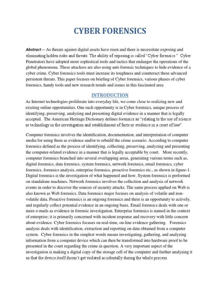 CYBER FORENSICS Abstract | PDF | Computer Forensics | Computer Security