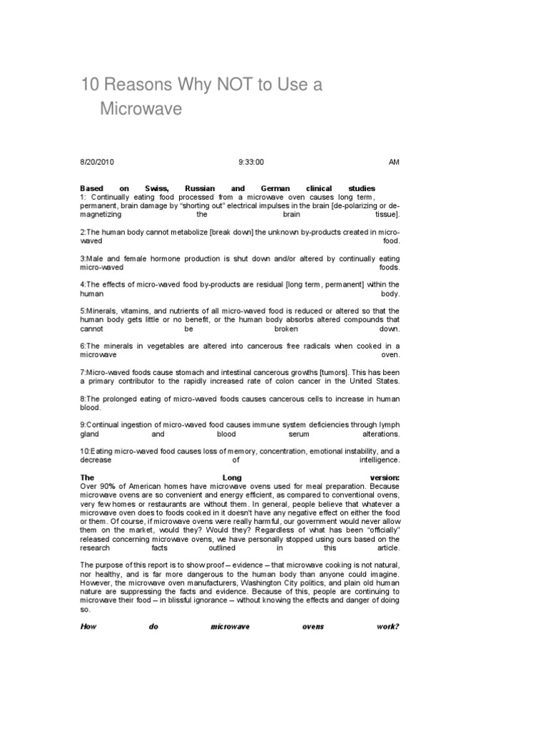 10 Reasons Why NOT To Use A Microwave | PDF | Electromagnetic Radiation ...