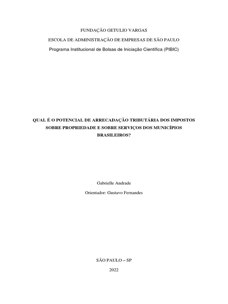 Gabrielle Andrade - Relatório Final PIBIC | PDF | Impostos | Economia