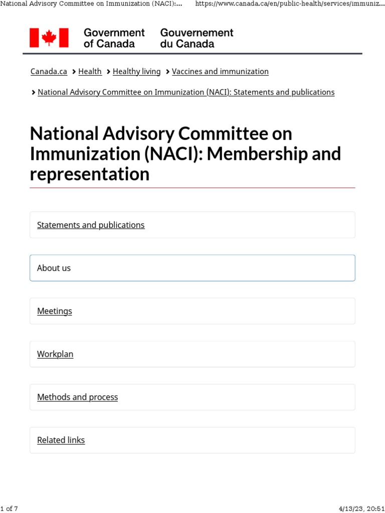 National Advisory Committee On Immunization (NACI) Membership and ...