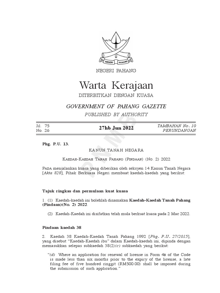 Warta Kerajaan: Government of Pahang Gazette | PDF