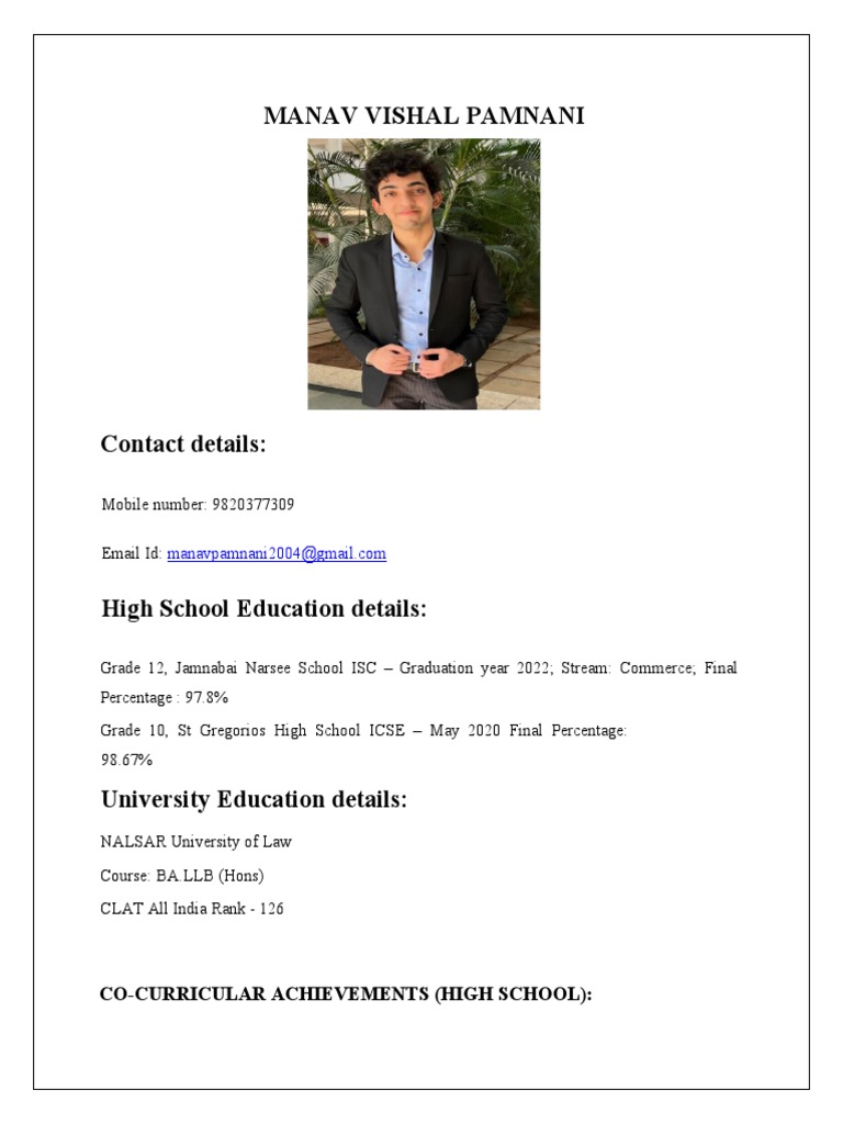 Manav Pamnani - CV | PDF