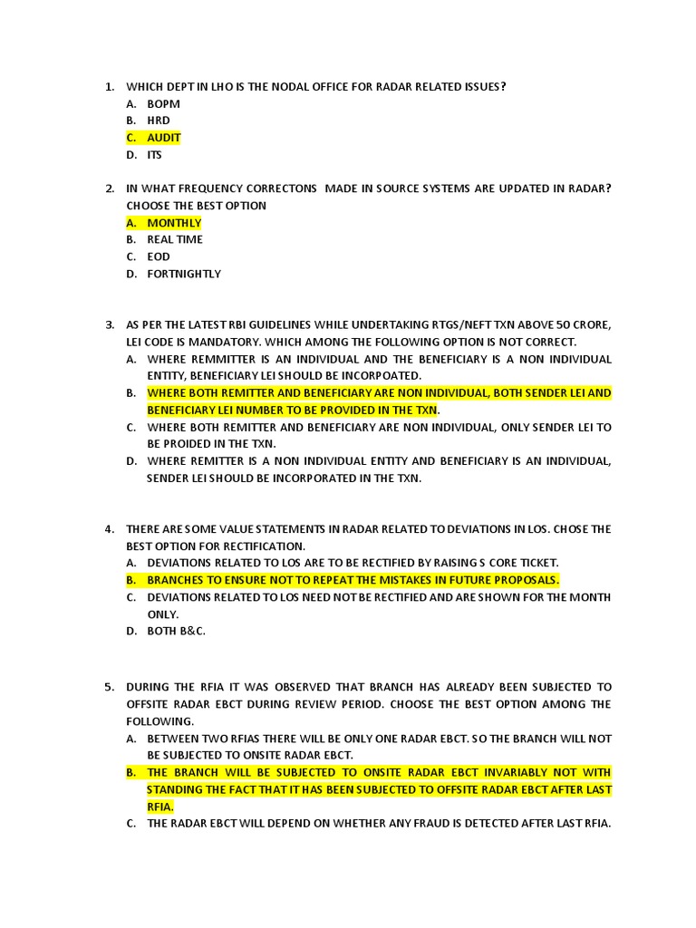 Ans RADAR QUIZ | PDF | Audit | Loans
