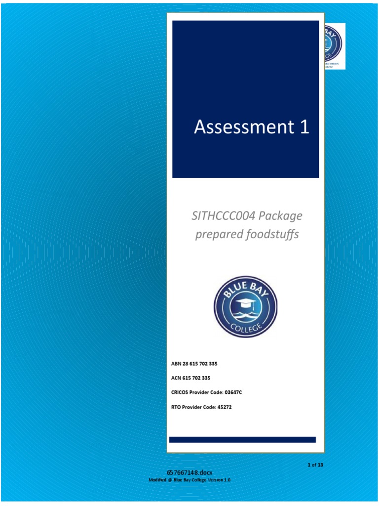 Sub. SITHCCC004 Assessment 1 - Short Answers | PDF | Shelf Life | Packaging And Labeling