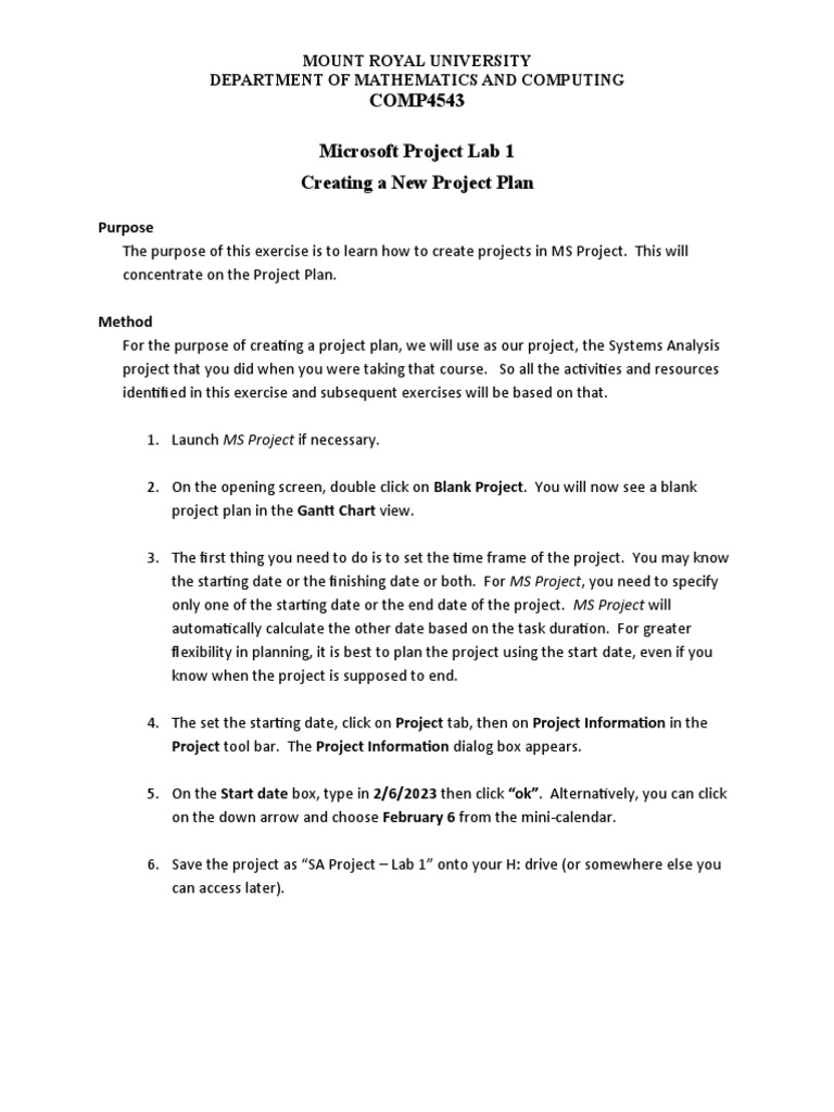 Creating a New Project Plan in MS Project | PDF | Workweek And Weekend ...
