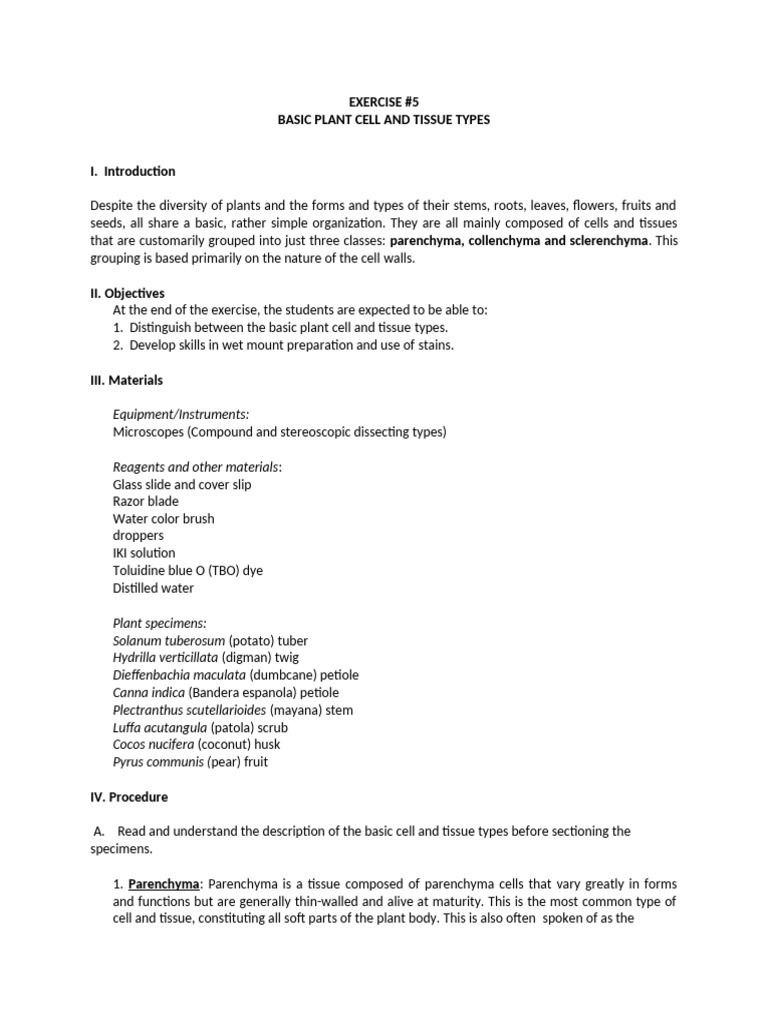 Exp 5 | PDF | Tissue (Biology) | Leaf