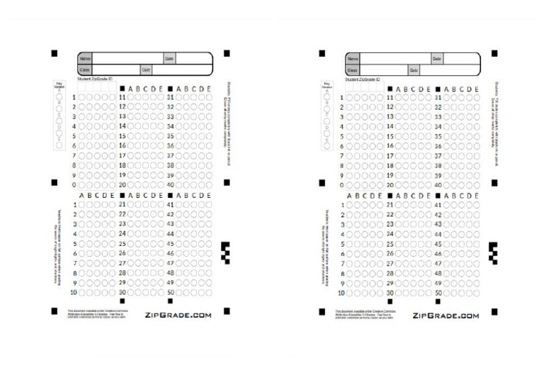 Zip Grade Answer Sheet. Ria 2023 | PDF