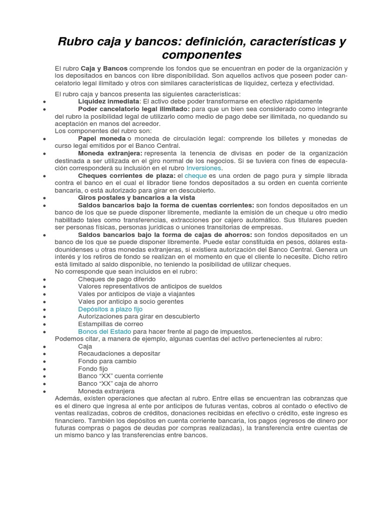 Rubro Caja y Bancos: Definición y Componentes | PDF | Bancos | Cheque