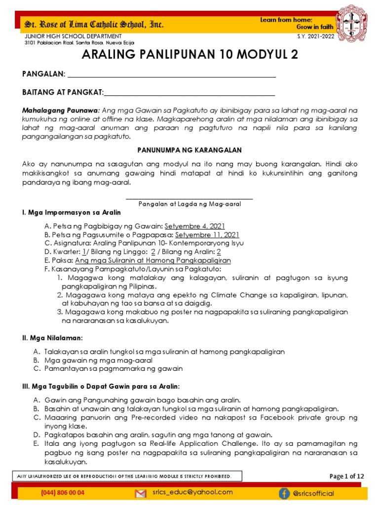 Araling Panlipunan 10 Module 2 | PDF