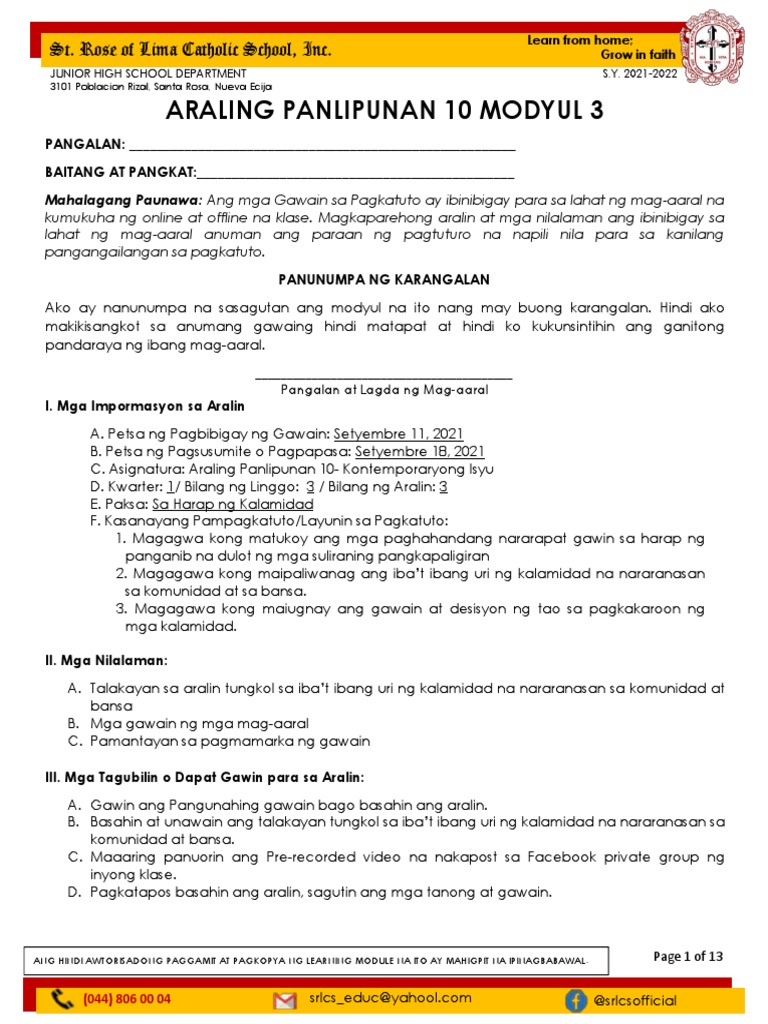 Araling Panlipunan 10 Module 3 | PDF