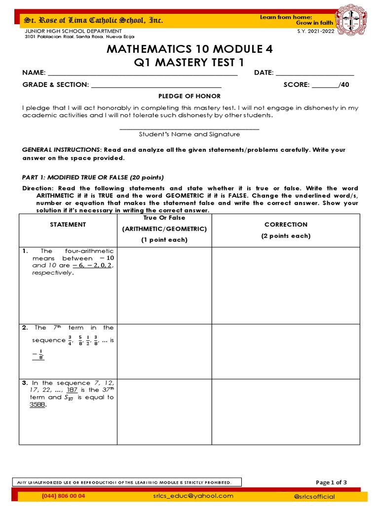 Mathematics 10 Module 4 | PDF | Mathematics