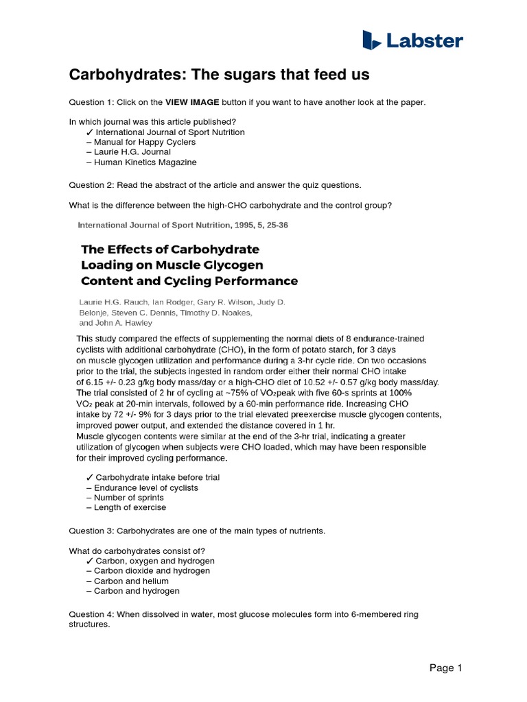 Questions Carbohydrates The Sugars That Feed Us | PDF | Carbohydrates ...