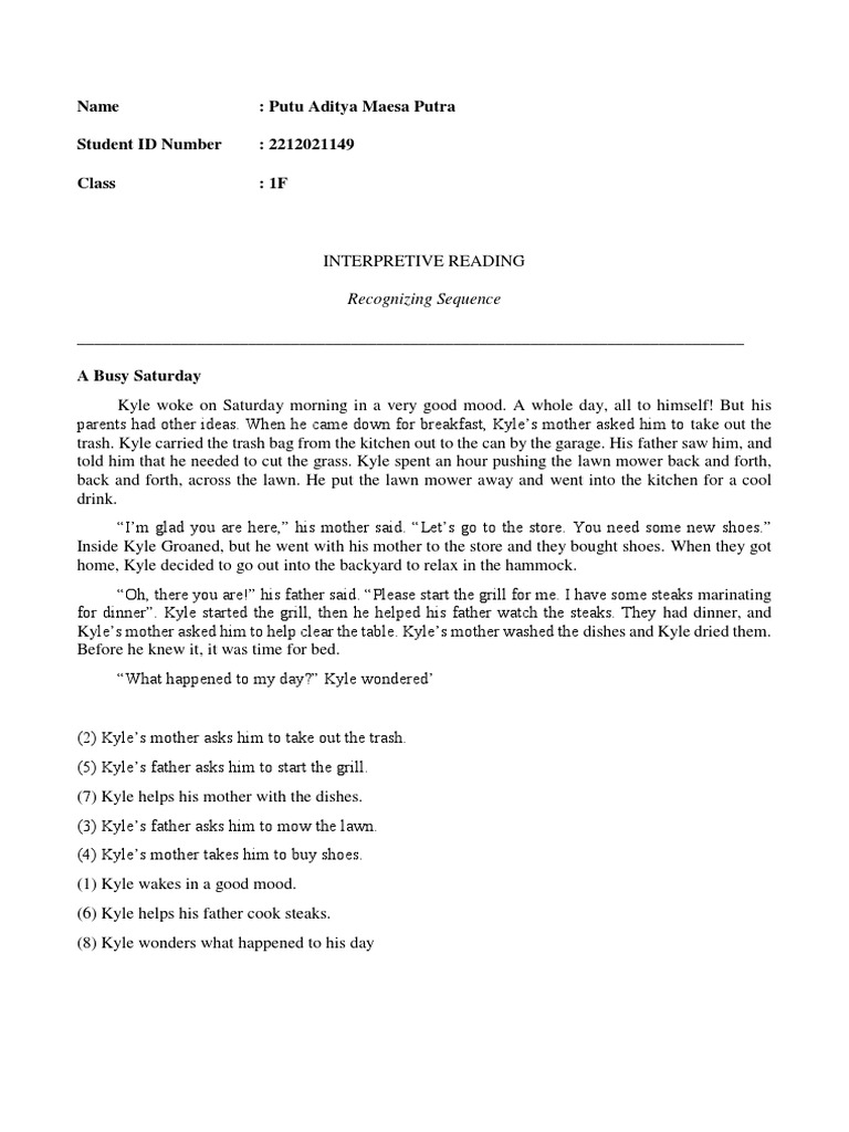 Recognizing Sequence - Interpretive Reading | PDF | Cooking, Food & Wine