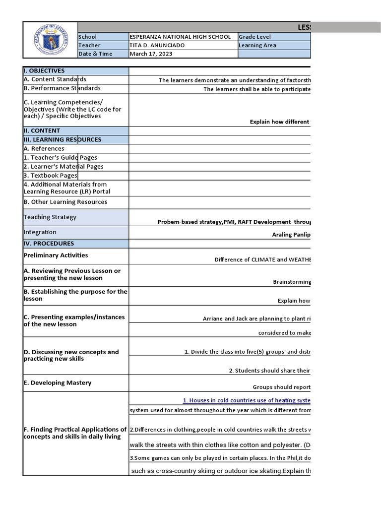 DLL-template (1) THIRD QUARTER SCIENCE 9.) CLIMATE CHANGE | PDF ...