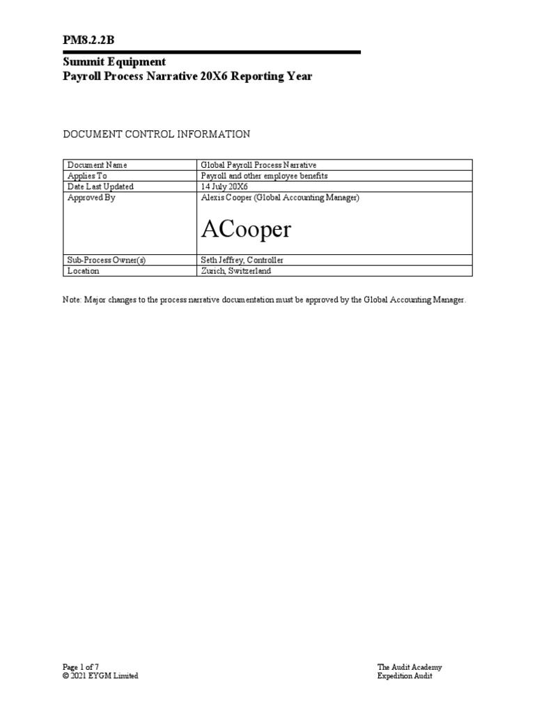 ASSR - AA - STF - NEW - L8 - PM8.2.2B - Payroll Process Narrative | PDF | Payroll | Employment