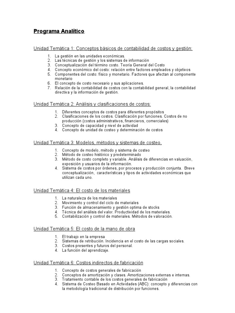 Programa de Costos y Gestión Empresarial | PDF | Costo | Presupuesto