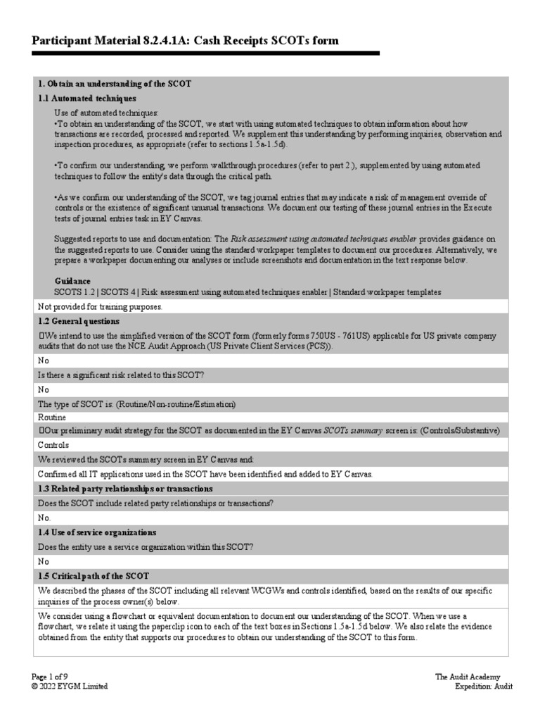 Participant Material 8.2.4.1A: Cash Receipts Scots Form: 1. Obtain An ...